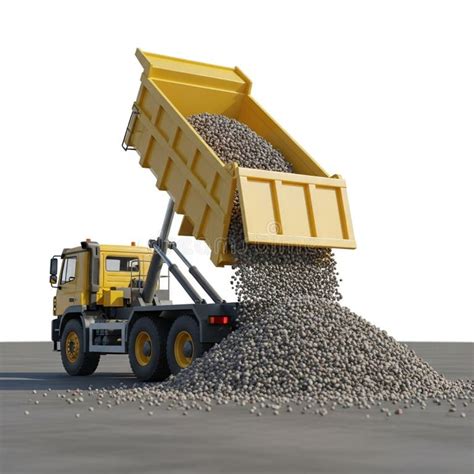 Dump Truck Empties A Load Of Gravel Like Materials Onto A Flat Stock