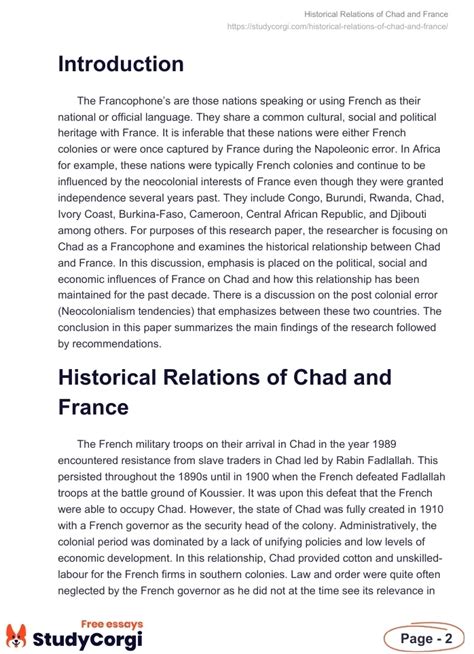 Historical Relations Of Chad And France Free Essay Example