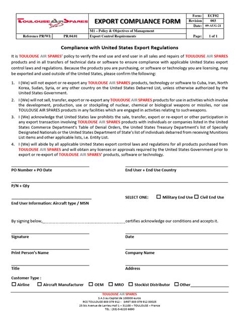 Ecf02 Rev003 Export Compliance Form Pdf