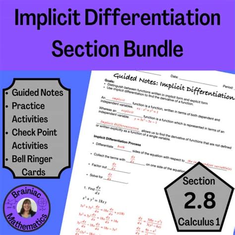 Implicit Differentiation Section Bundle By Brainiac Mathematics Tpt