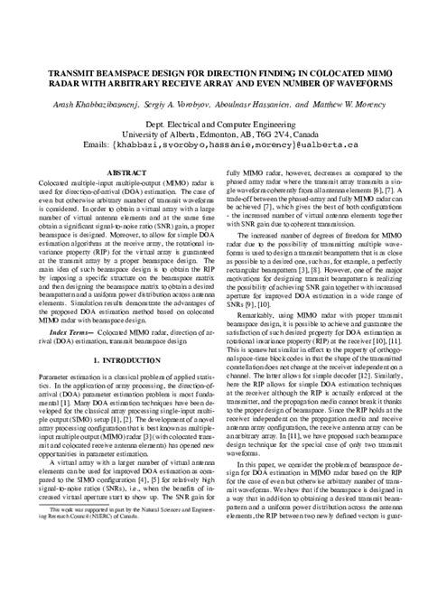 Pdf Transmit Beamspace Design For Direction Finding In Colocated Mimo Radar With Arbitrary