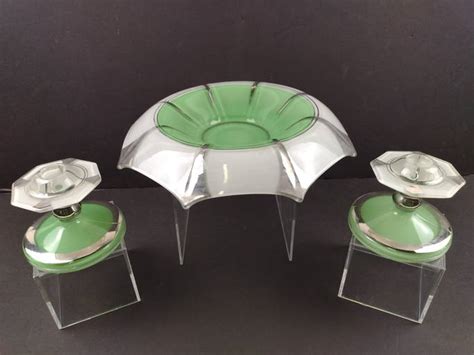 Vintage Glass Bowl And Candle Holders