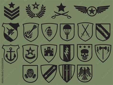 Military Symbols Icons Set Army Emblems Coat Of Arms Collection Stock Vector Adobe Stock