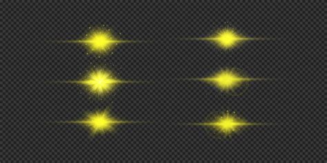 렌즈 플레어의 노란색 수평 빛 효과 세트 프리미엄 벡터