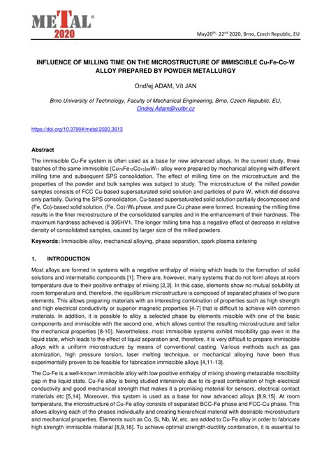 Pdf Influence Of Milling Time On The Microstructure Of Immiscible Cu