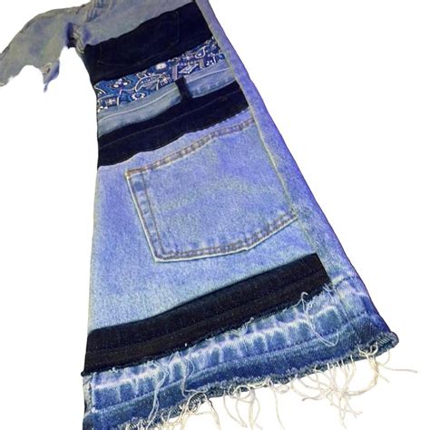1of1 Custom Patchwork Jeans Dark Blue And Light Blue Depop