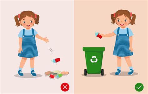 No Tirar Basura Ilustración Chica Comportamiento Correcto E Incorrecto