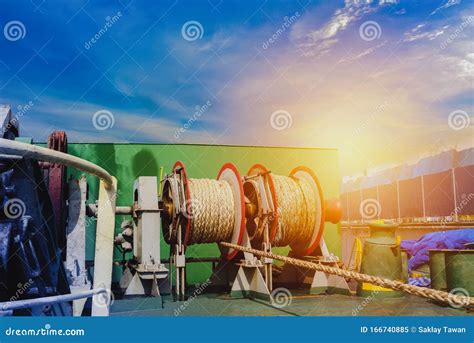 Mooring Winch Lass Forward Deck Cargo Ship Stock Image Image Of