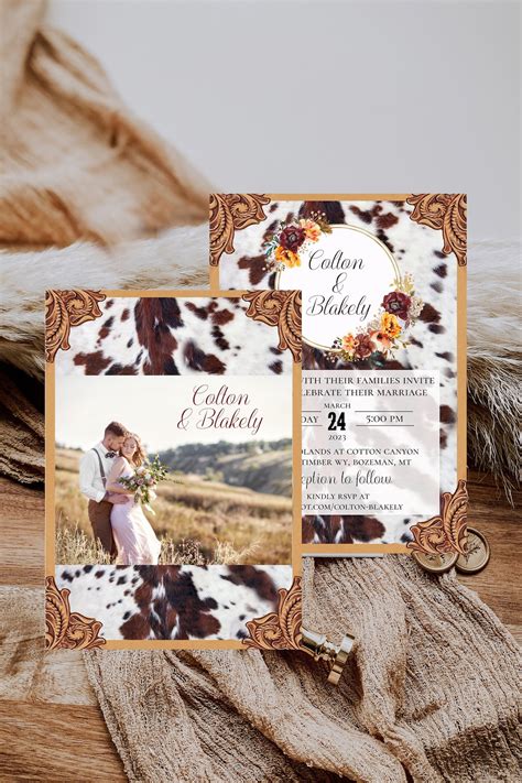 Rustic Wedding Invitation Western Invitation Tooled Leather
