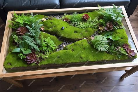 Premium Photo Diy Terrarium Coffee Table With Moss And Ferns