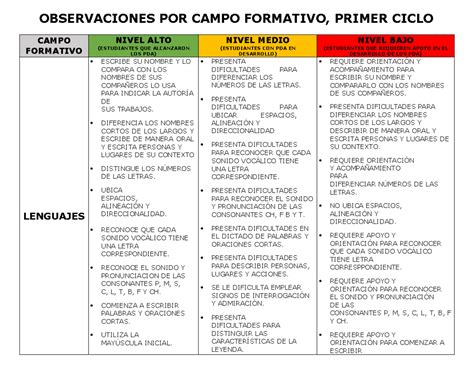 📝 1° Observaciones Por Campos Formativos Pronalees Observaciones Por