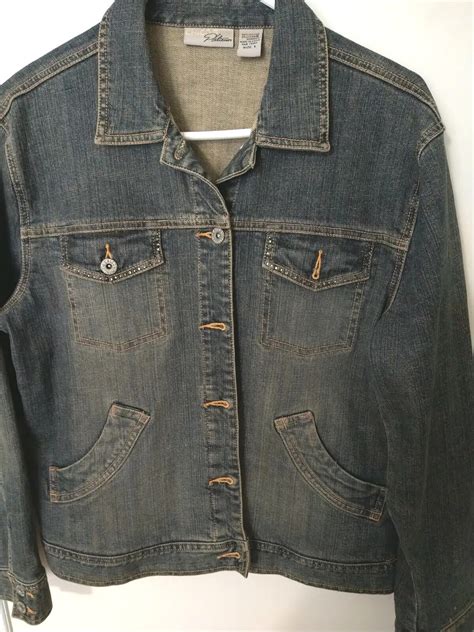 Chicos Platinum Denim Jacket Size 1 Medium Dark Wash Great Condition Ebay