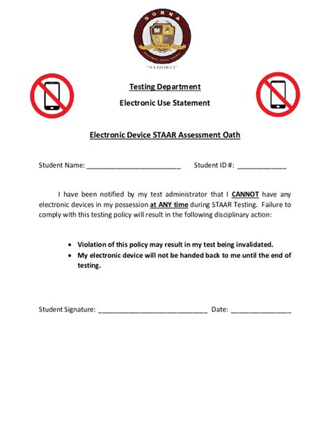 Fillable Online Testing Department Electronic Use Statement Electronic Device Fax Email