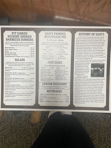 Sams Original Restaurant Menu Updated October 2025