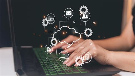 Premium Photo Woman Hand Working With Laptop And Cloud Computing Concept On The Screen