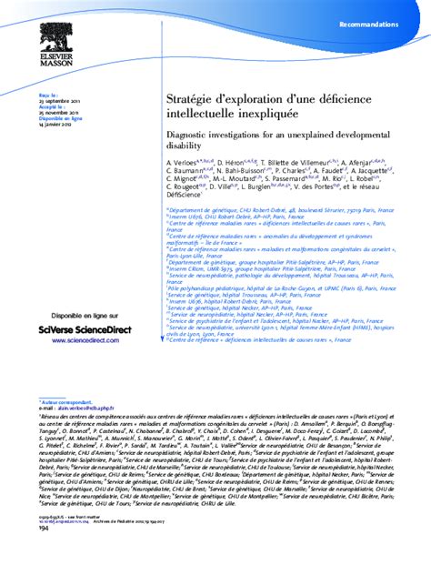 Pdf Stratégie Dexploration Dune Déficience Intellectuelle Inexpliquée