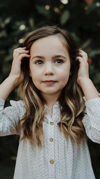 Premium Photo Young Girl Posing While Touching Her Hair