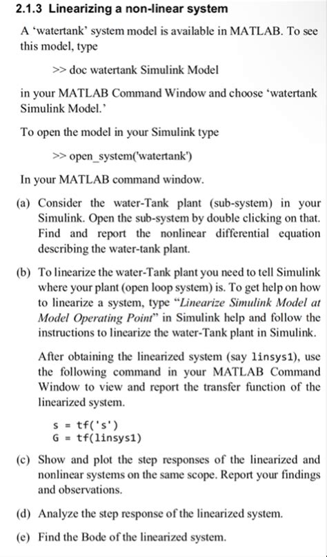 Solved Linearizing A Non Linear SystemA Watertank Chegg