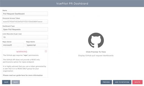 GitHub Pull Request Dashboard Setup VuePilot