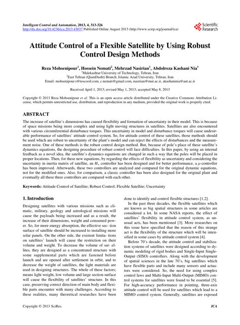 Pdf Attitude Control Of A Flexible Satellite By Using Robust Control Design Methods