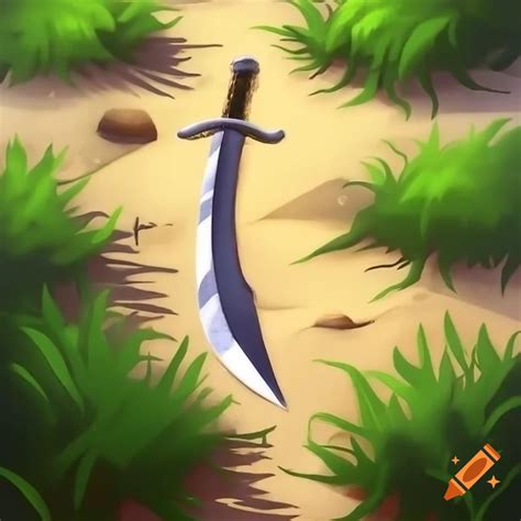 Curved Cutlass On Sandy Path Through Vegetation Acrylic Painting On