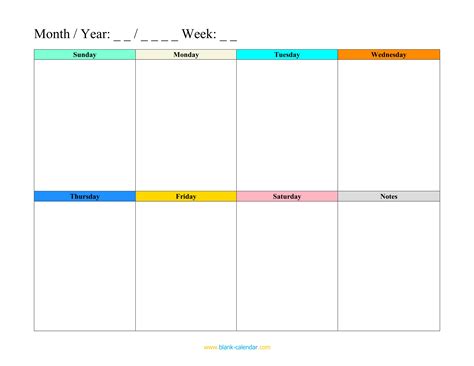 Printable Work Week Calendar