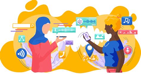 음성 도우미 스마트 스피커 가상 비서 사운드 로봇 음성 제어 스마트 스피커를 사용하는 사람들 Brand Name Online Messaging Platform에 대한 스톡