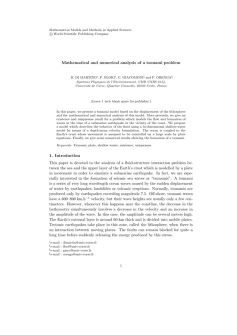 Pdf Mathematical And Numerical Analysis Of A Tsunami Problem