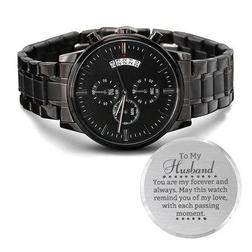 To My Husband Engraved Black Chronograph Watch T For Husband