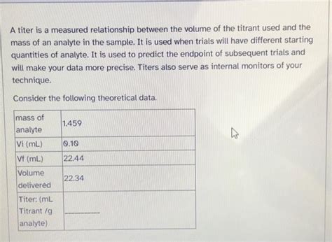Solved A Titer Is A Measured Relationship Between The Volume