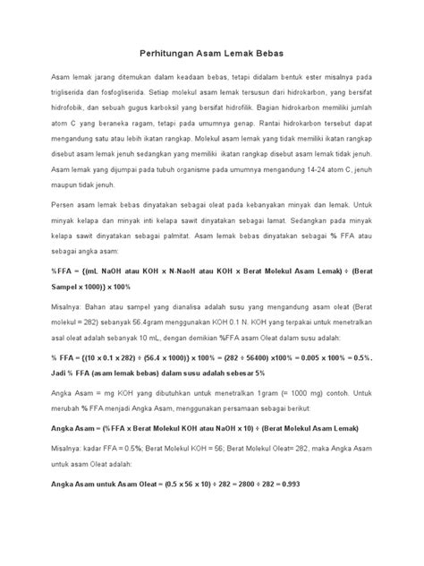 Perhitungan Asam Lemak Bebas Pdf
