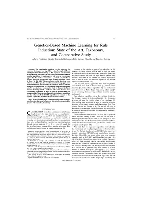 Pdf Genetics Based Machine Learning For Rule Induction State Of The Art Taxonomy And