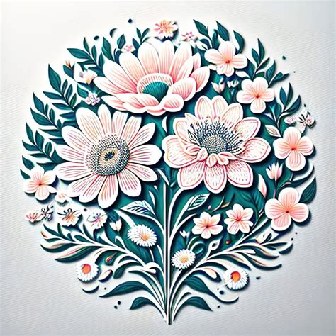 The Image Of A Digital Illustration Of Stylized Flowers Stock