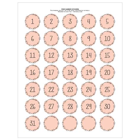 Printable Numbers Pretty Pink Wreath Style Tortagialla