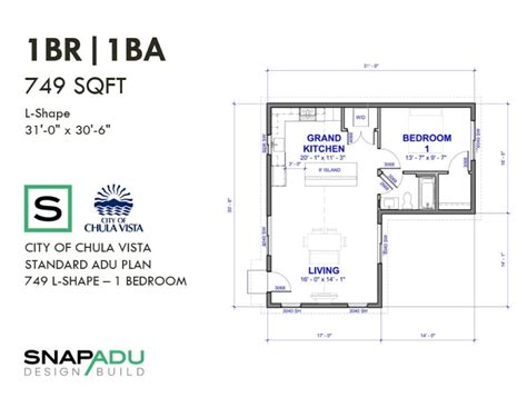 650 Sq Ft Adu Plans 1 Bedroom L Shaped Adu Design