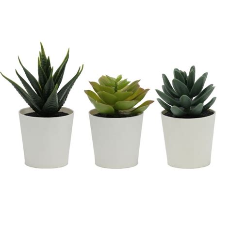 Lule Artificiale Set 3 Copë Plastike Jeshilee Bardhë 10