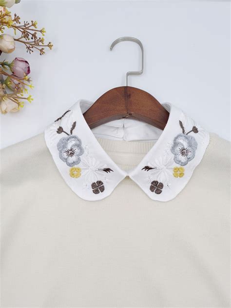 Flower Embroidered Dickey Collar