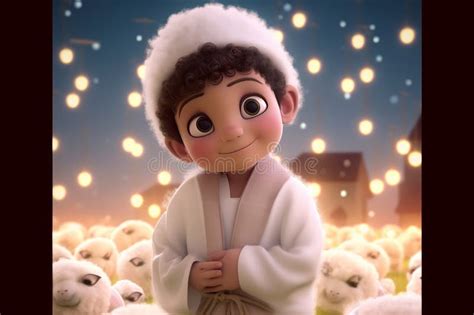 Happy Cute Shepherd Character With Sheep 3d Generative Ai Stock Illustration Illustration Of