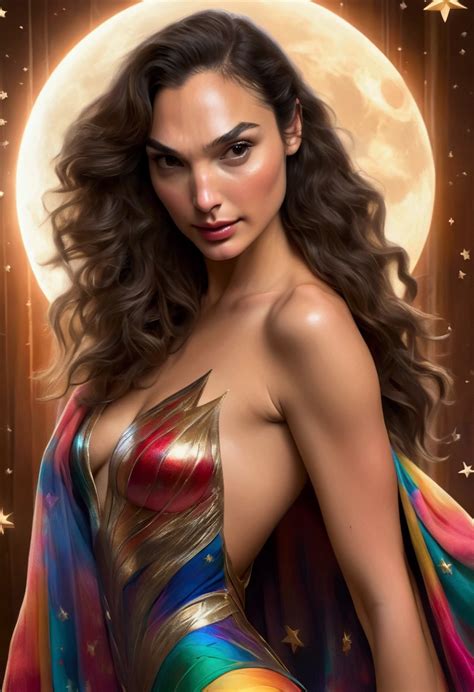 Gal Gadot Age 30 In Her Prime Sheer Colorful Dress Open Exposing