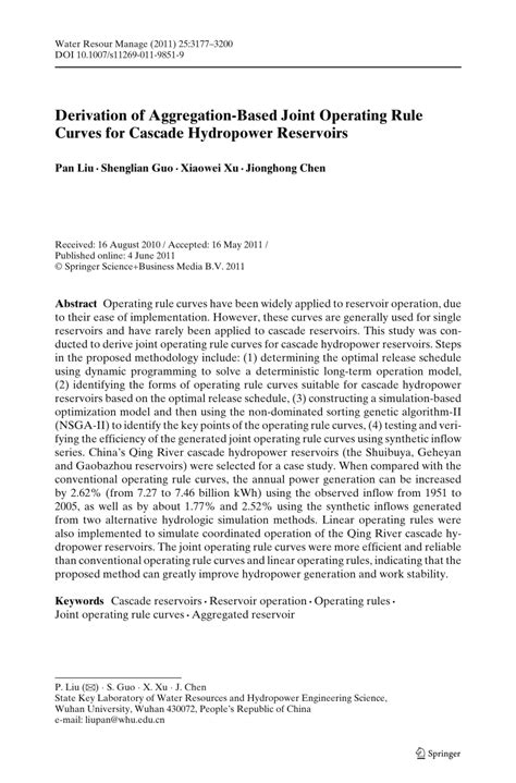 Pdf Derivation Of Aggregation Based Joint Operating Rule Curves For Cascade Hydropower Reservoirs