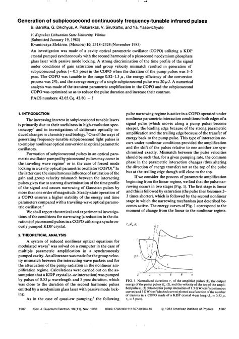 Pdf Generation Of Subpicosecond Continuously Frequency Tunable Infrared Pulses