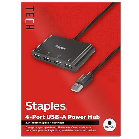 Staples Tech 4 Port Usb 20 Hub Black St62379 Staples