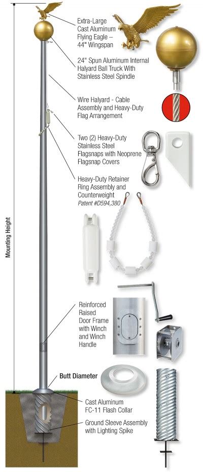 100 Ft Apex Aluminum Flagpole Internal Winch And Wire Halyard