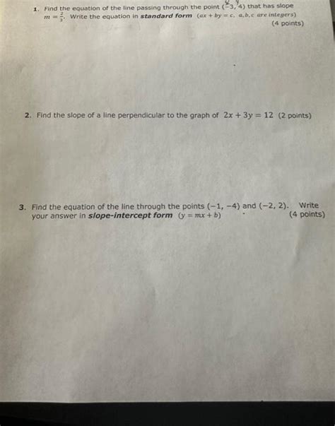 Solved 1 Find The Equation Of The Line Passing Through The