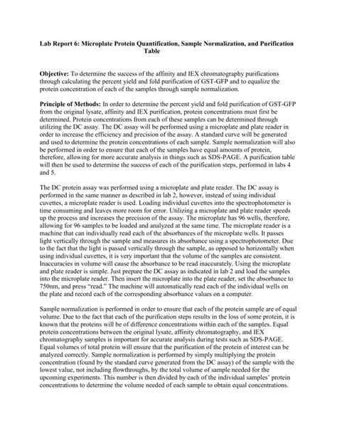 Protein Quantification And Purification Lab Report