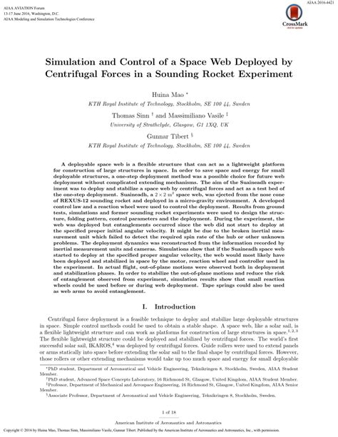 Pdf Simulation And Control Of A Space Web Deployed By Centrifugal Forces In A Sounding Rocket