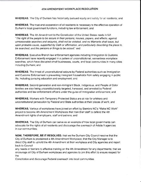 Durham City Councilresolution4thamendmentworkplace The North