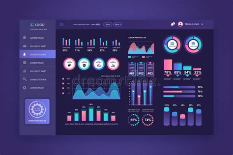Dashboard Ui Admin Panel Vector Design Template With Infographic