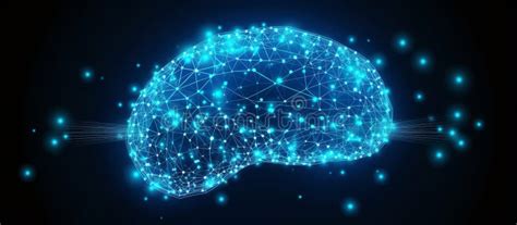 Abstract Illustration of Brain with Glowing Particles of Neural Connections. Artificial ...