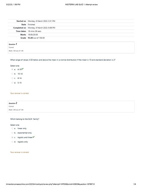 Midterm Lab Quiz 1 Attempt Review Software Pdf Logistic
